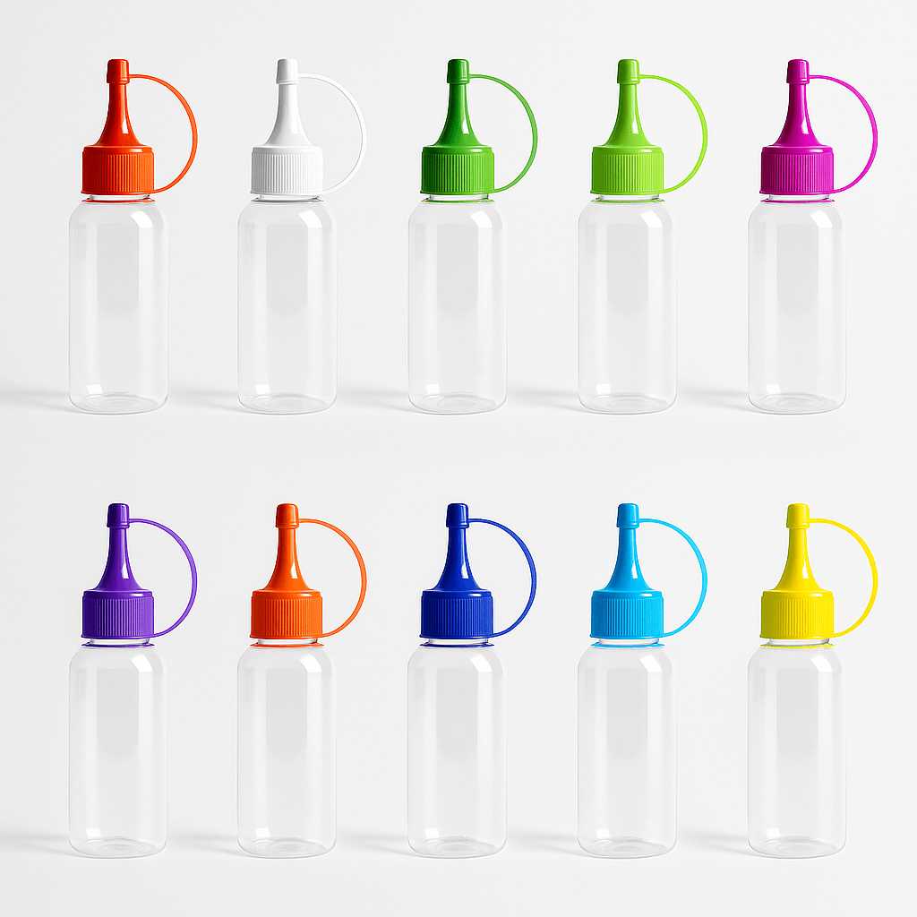 Empty Rangoli Bottles – Transparent Jars with Nozzle Cap (Pack of 10)