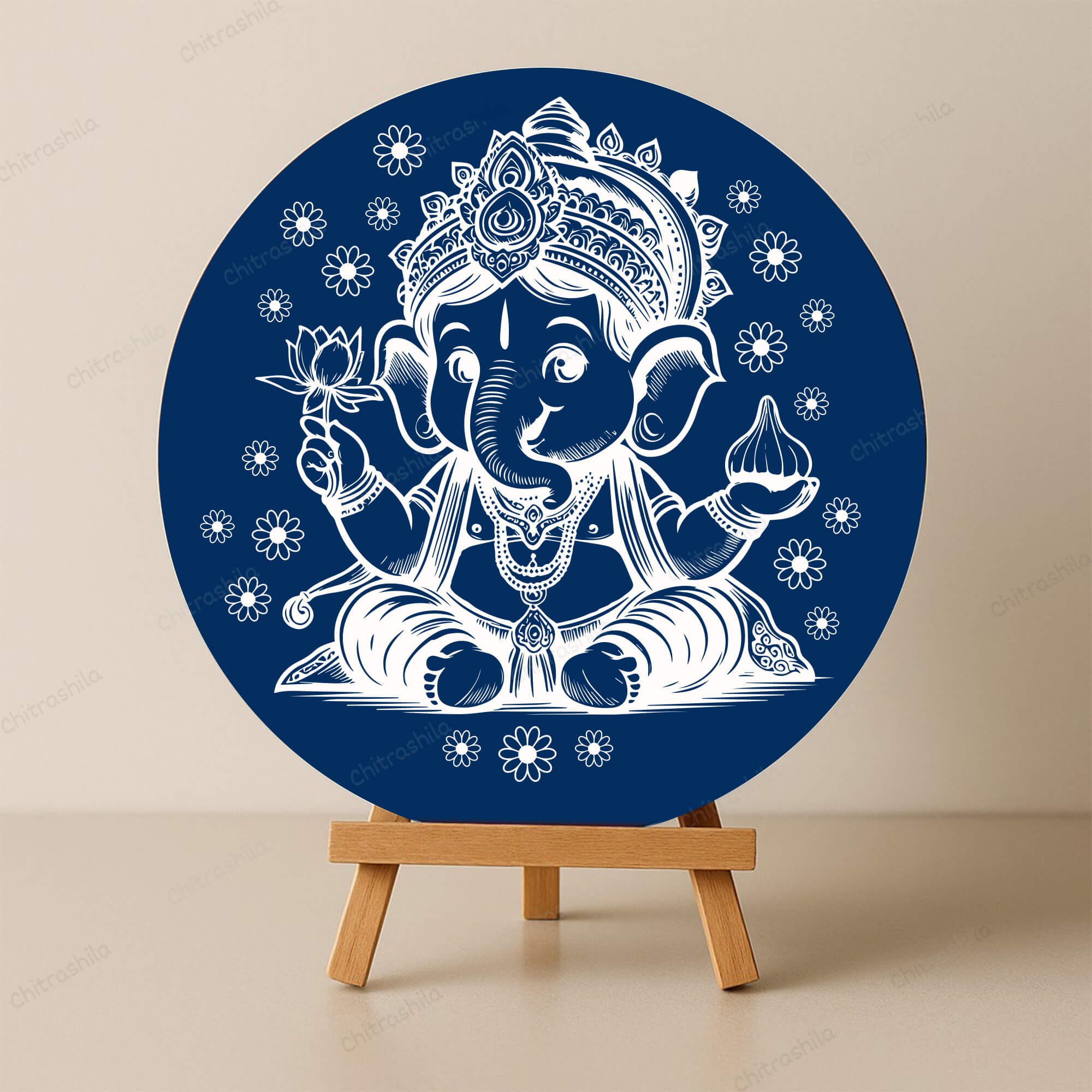 Bal Ganesh Handmade Wooden Art Board with Stand & Hook