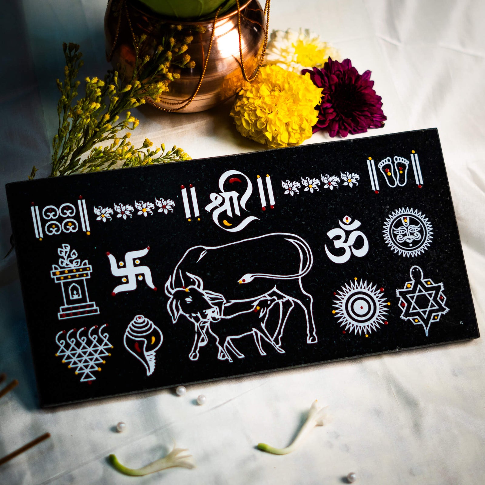 Chitrashila Gau Mata Rangoli, Laxmi Charan Paduka with Pooja Aasan